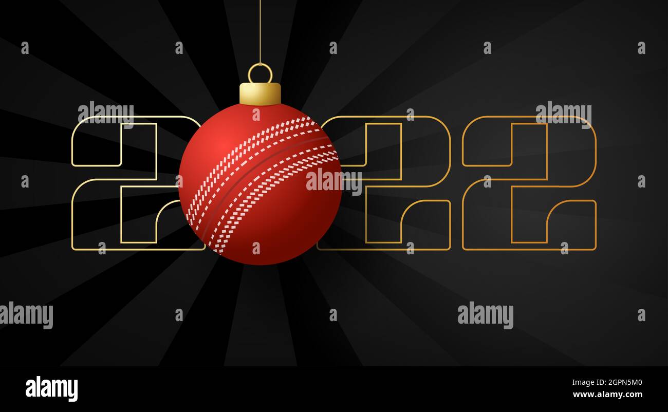 2022 Happy New Year. Sports greeting card with golden cricket ball on ...