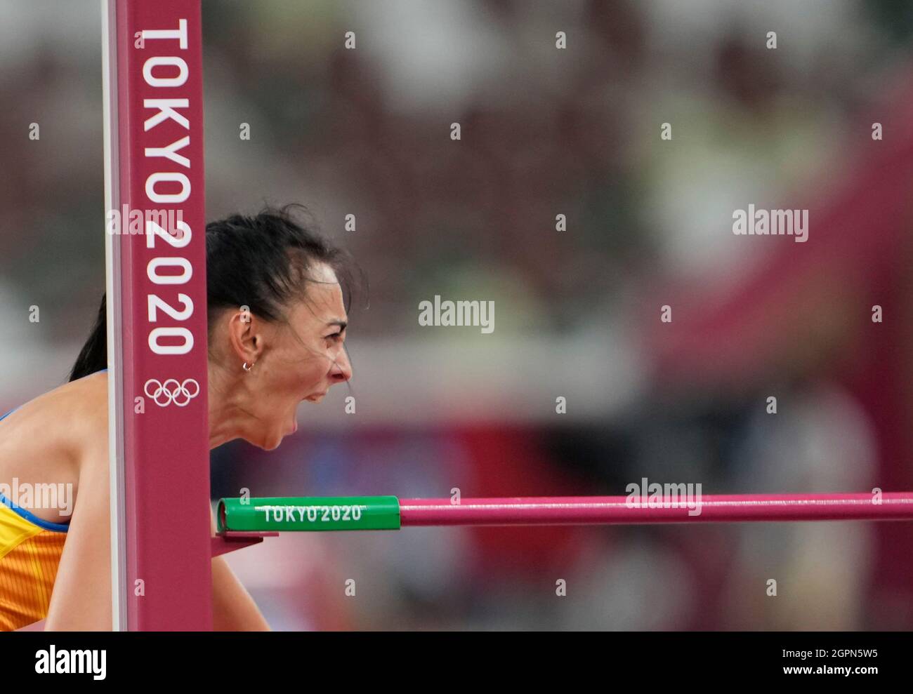 Iryna Gerashchenko participating in the high jump at the Tokyo 2020 ...