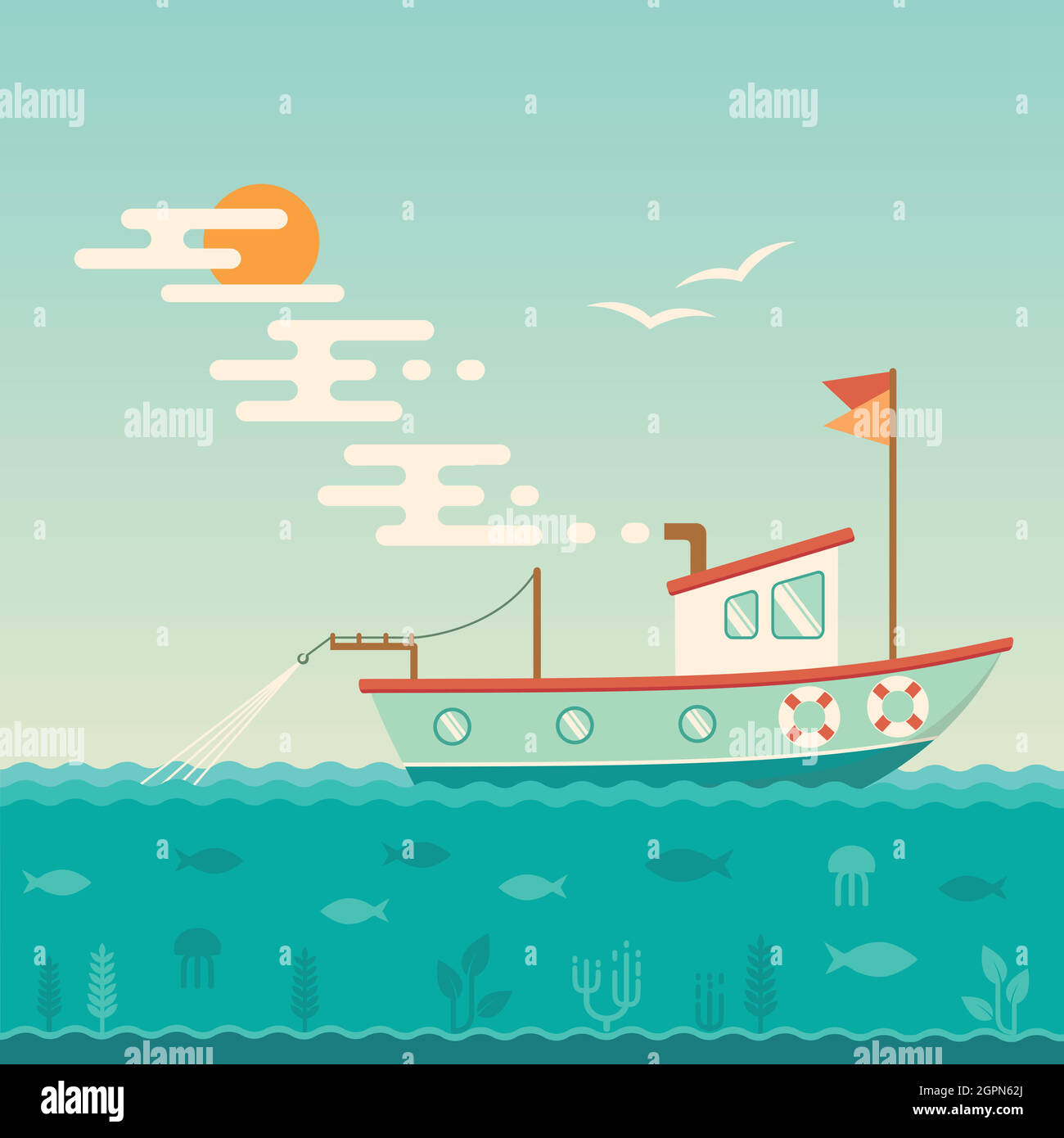 Commercial fisherman boat Stock Vector Images - Alamy