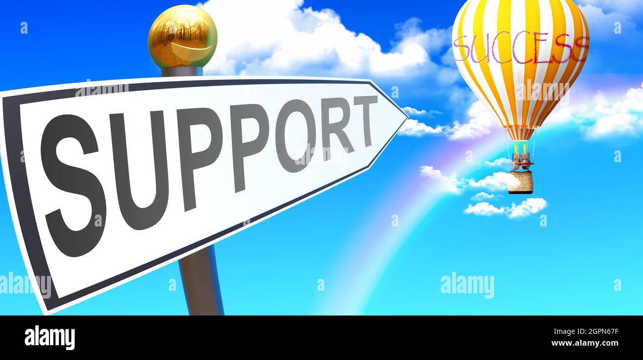 Support leads to success - shown as a sign with a phrase Support ...