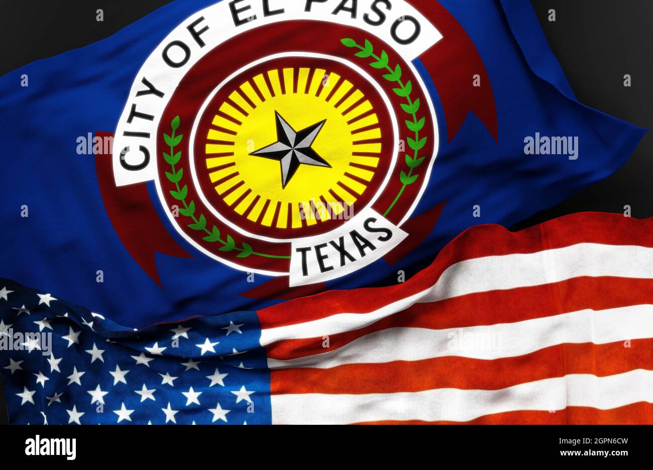 Flag of El Paso Texas along with a flag of the United States of America ...