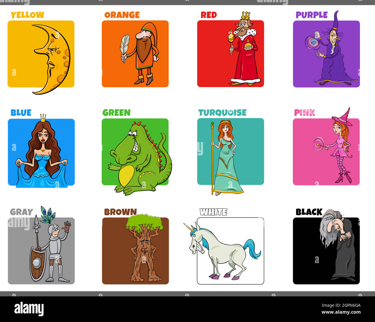 basic colors set with cartoon fantasy characters Stock Vector Image ...