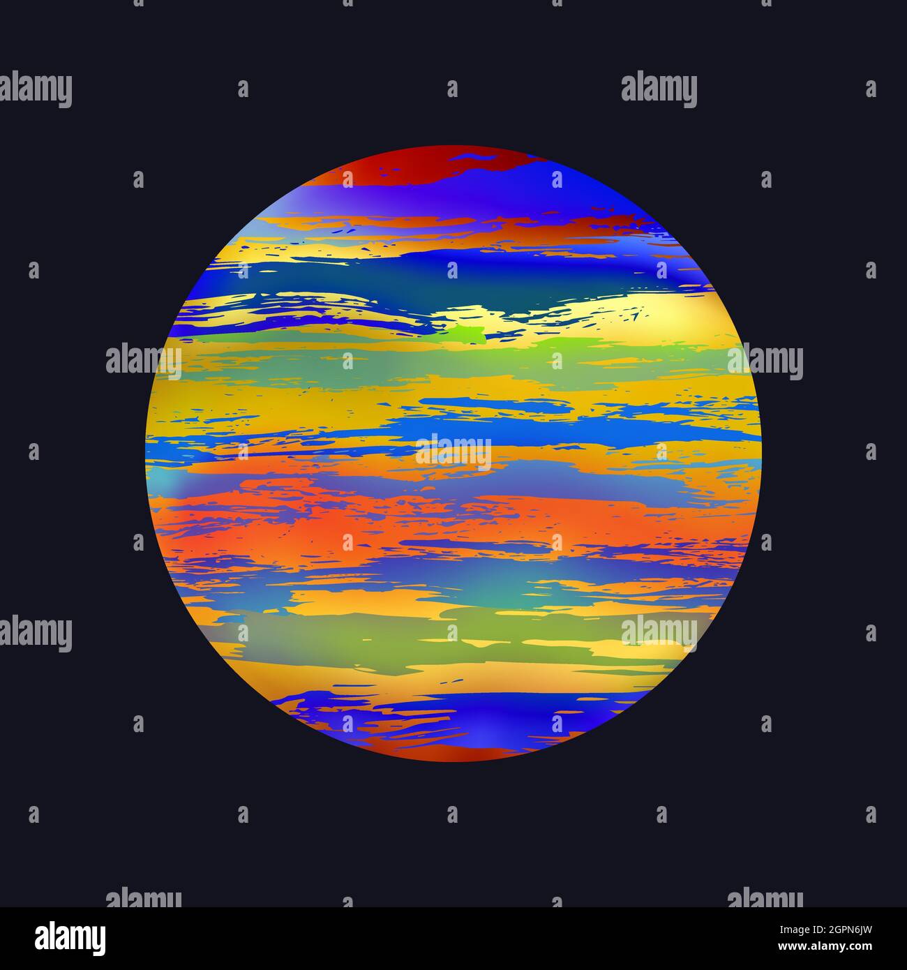 Circle geometric shape with watercolor horizontal strips on black ...