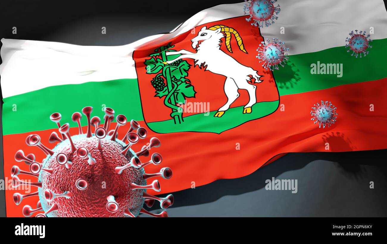 Covid in Lublin - coronavirus attacking a city flag of Lublin as a ...