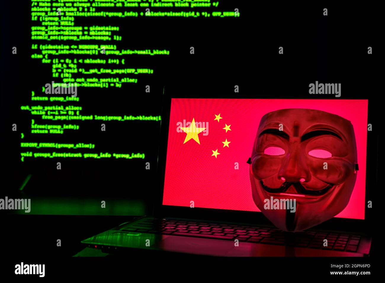 Chinese anonymous hackers with vendetta mask. China flag and ...