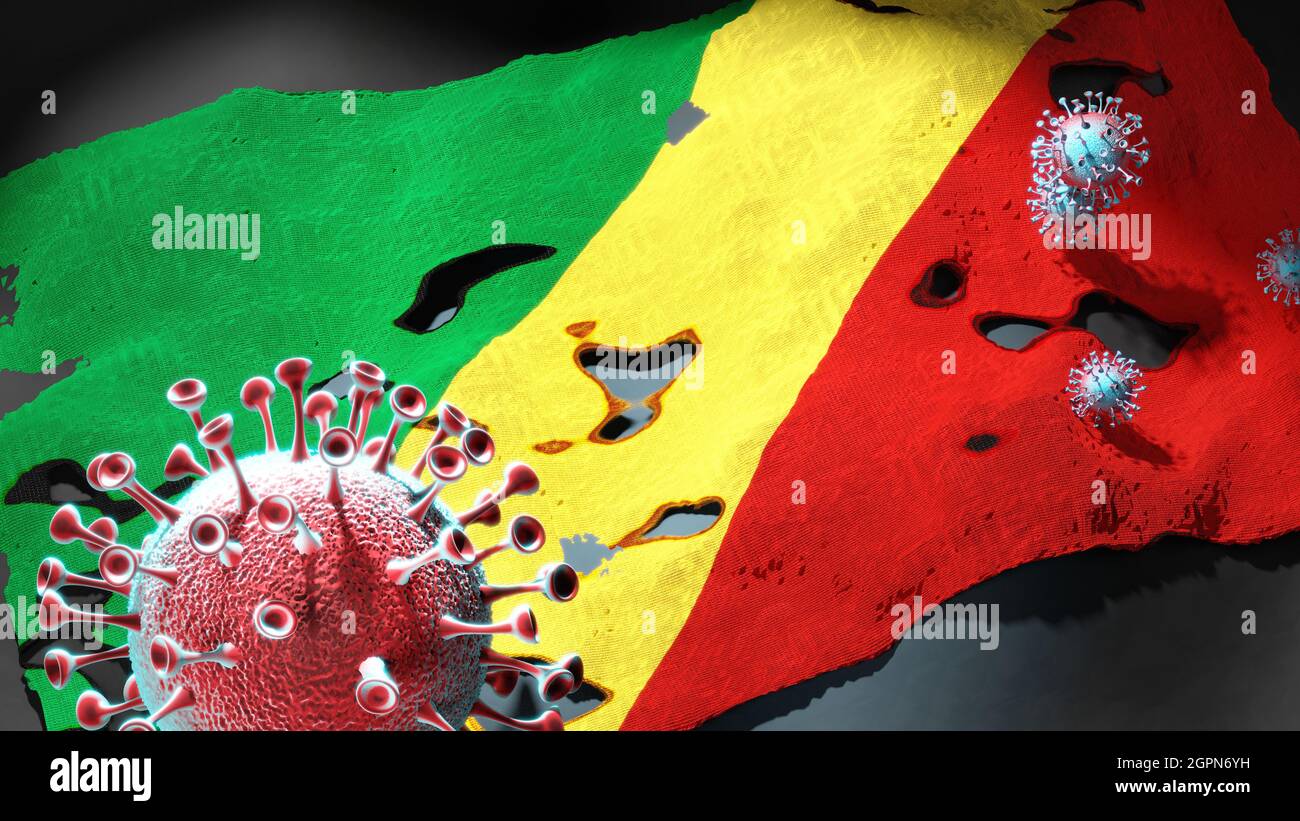 Covid in Congo - coronavirus attacking a national flag of Congo as a ...