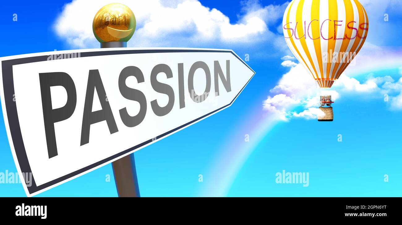 Passion Leads To Success Shown As A Sign With A Phrase Passion Pointing At Balloon In The Sky