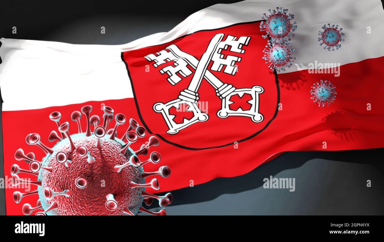 Covid in Regensburg - coronavirus attacking a city flag of Regensburg ...