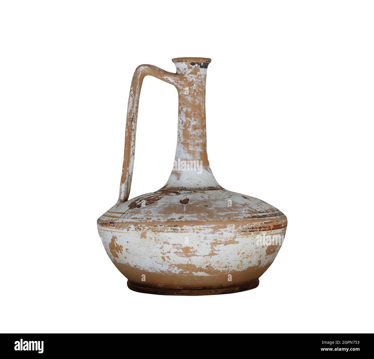 front view closeup of antique reconstructed drinking pot vase with ...