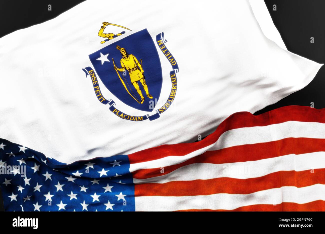 Flag of Massachusetts along with a flag of the United States of America ...