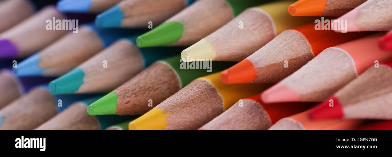 Assortment stack of colored wood drawing pencils Stock Photo - Alamy