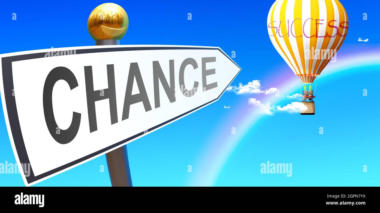 Chance leads to success - shown as a sign with a phrase Chance pointing ...