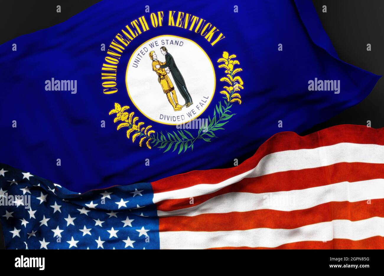 Flag of Kentucky along with a flag of the United States of America as a ...