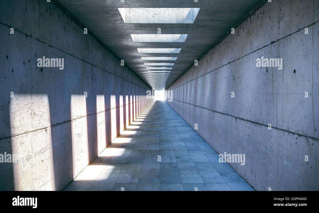 interior of a reinforced concrete tunnel with openings in the ceiling ...