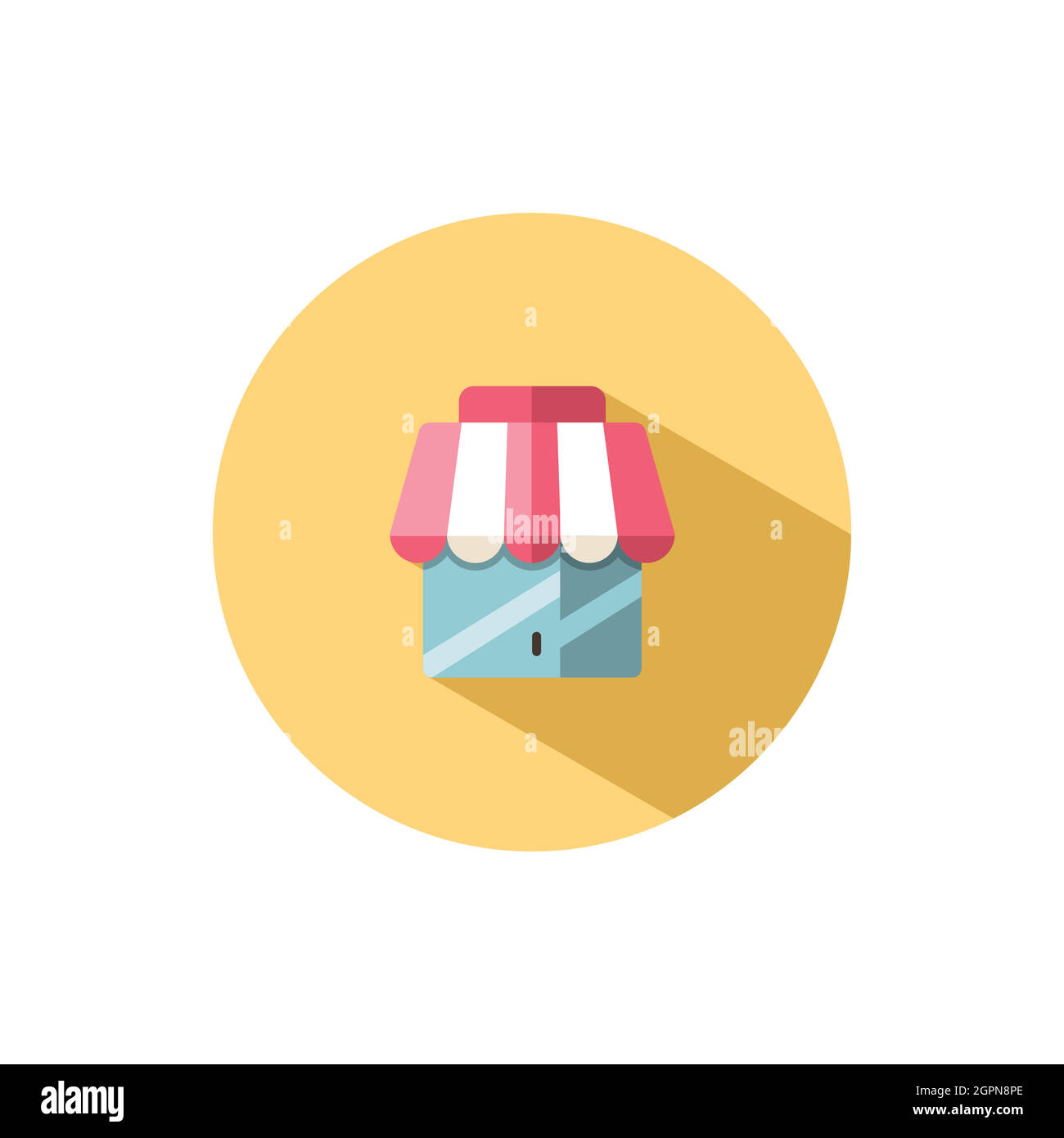 Shop building. Simple store. Marketplace. Flat icon in a circle ...