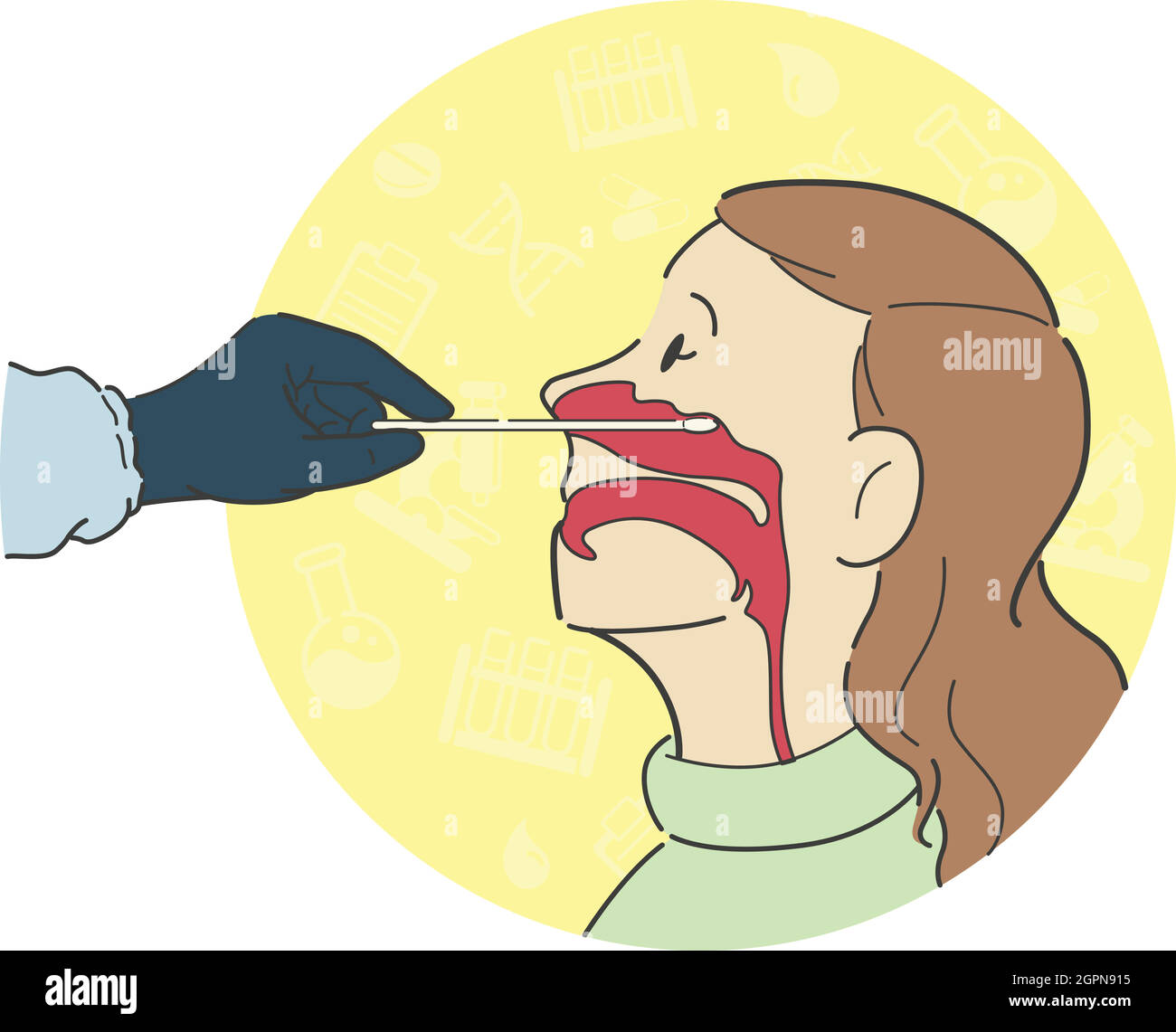 Nasal Swab Test Cross Section Side View Anatomy Cartoon Illustration ...