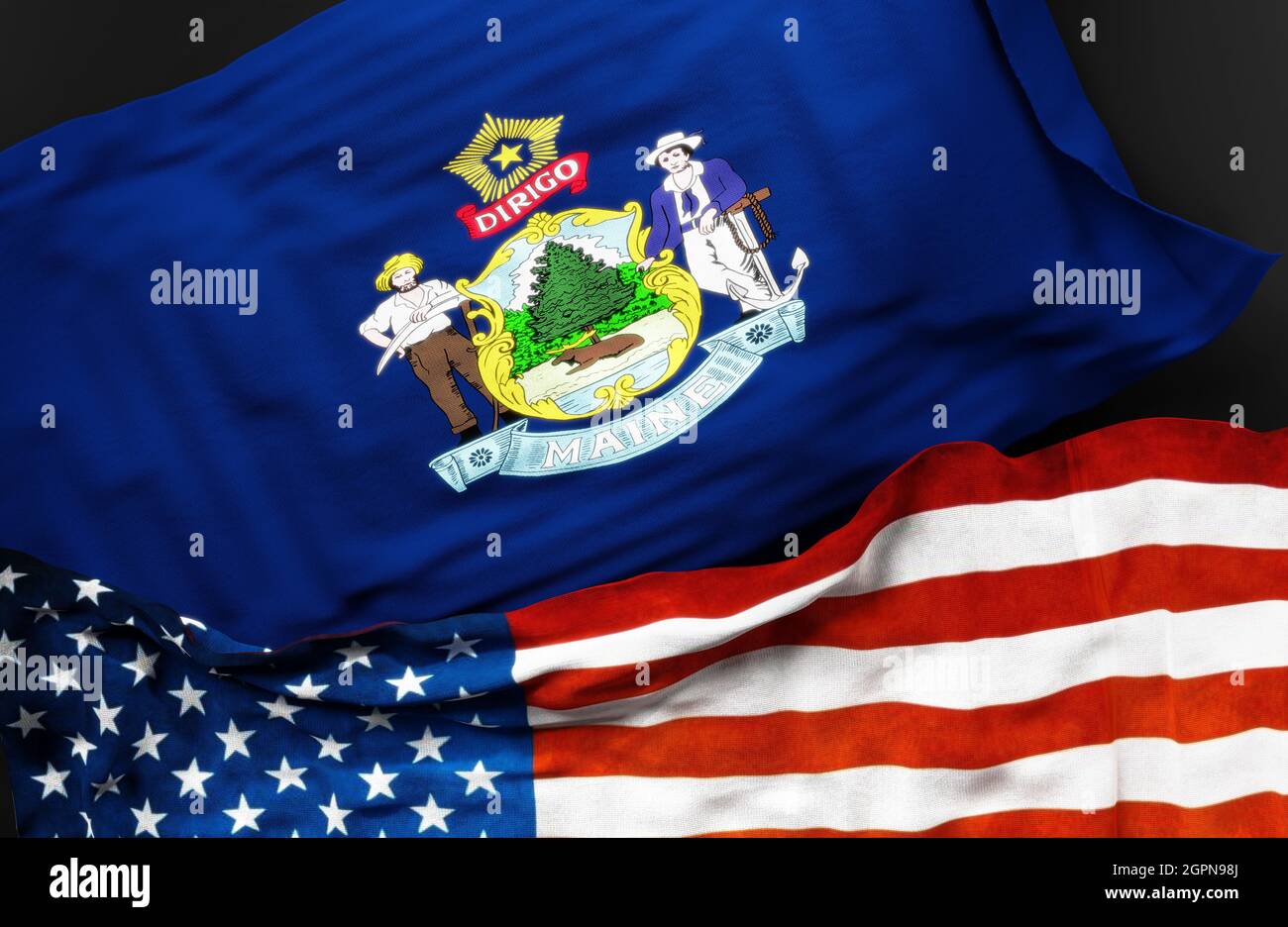 Flag of Maine along with a flag of the United States of America as a ...