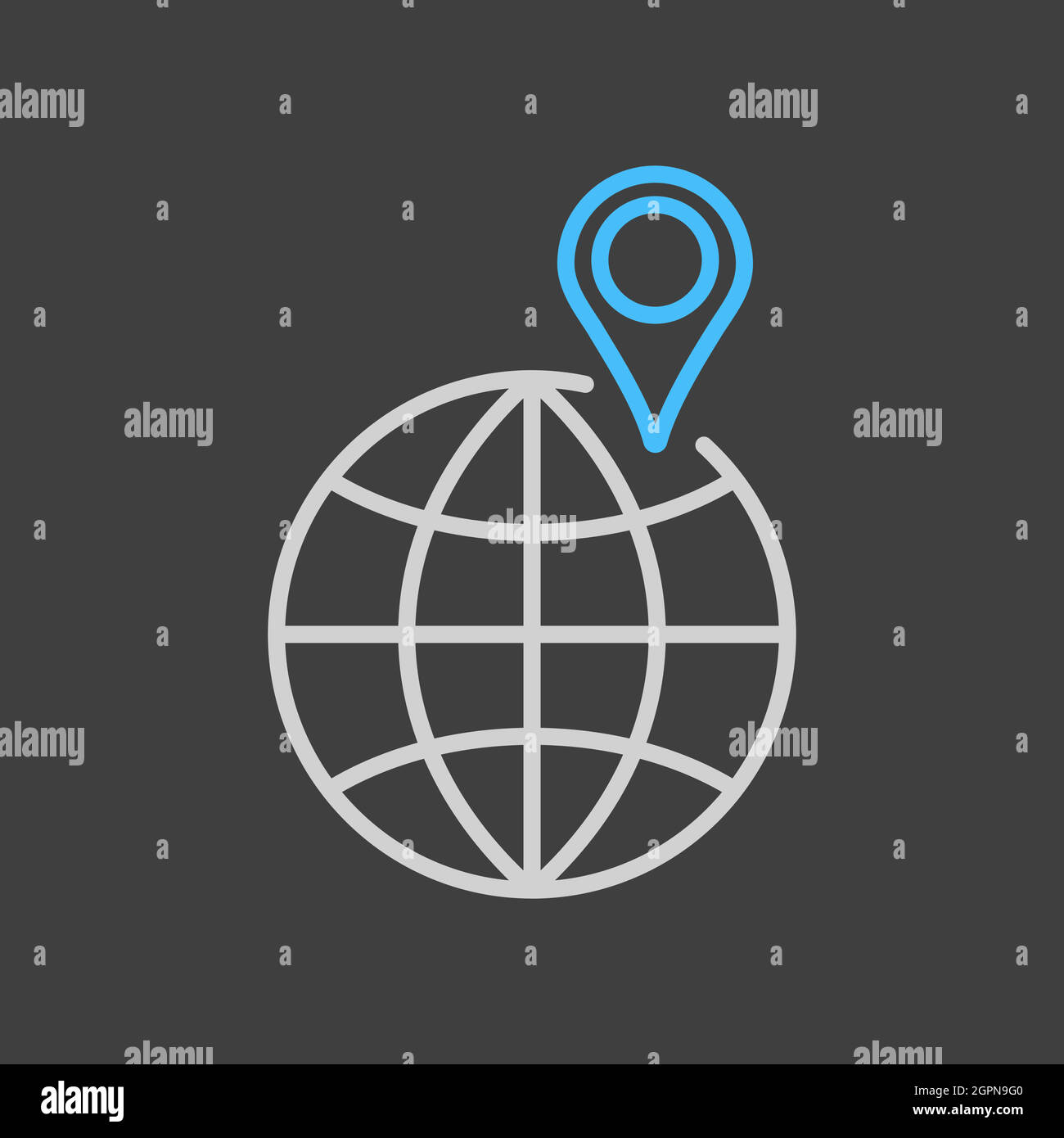 Globe with pin vector icon on dark background. Navigation sign Stock Vector Image & Art - Alamy