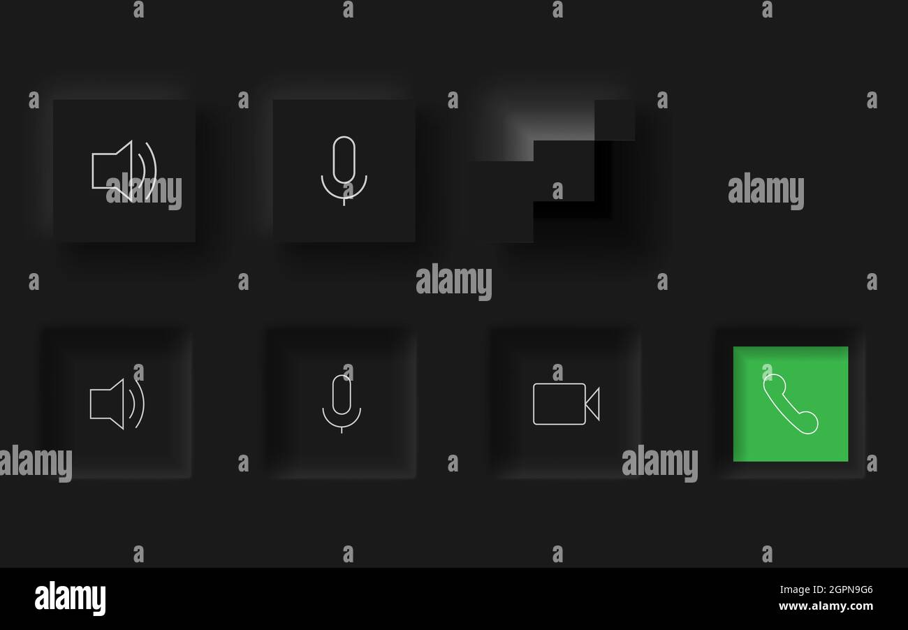 Black buttons in Neomorphism design style. Communication buttons set ...