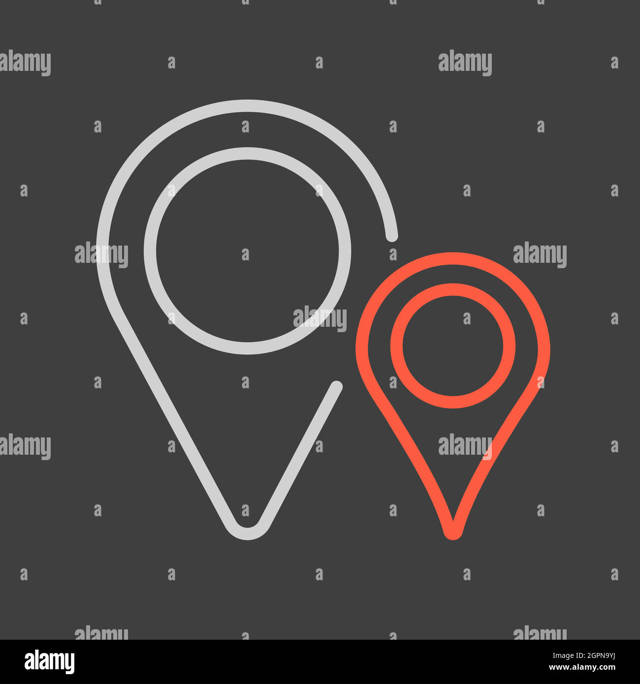 Two pin map icon on dark background. Map pointer. Map markers Stock ...
