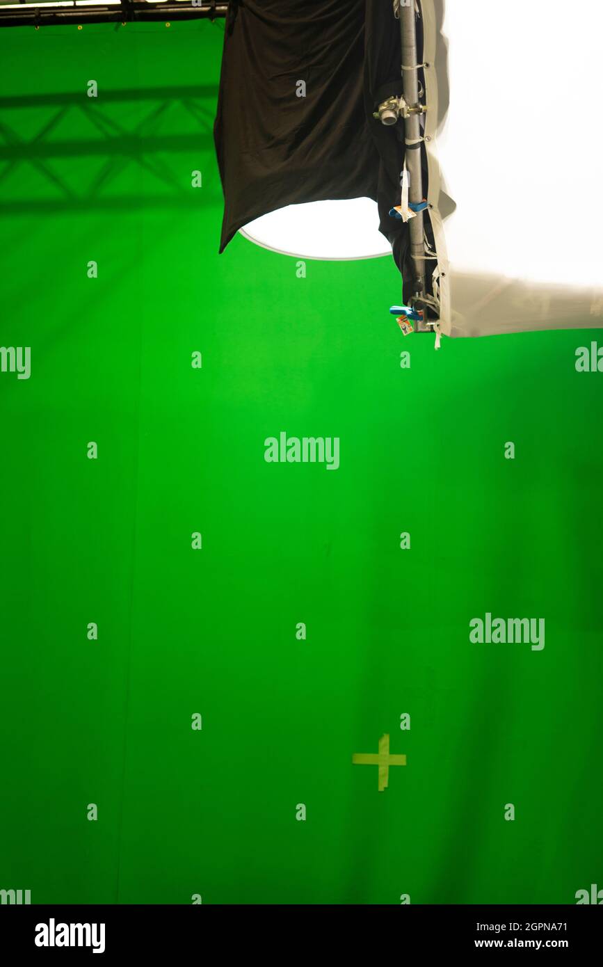 Green croma key screen in television, movie film and photography studio ...