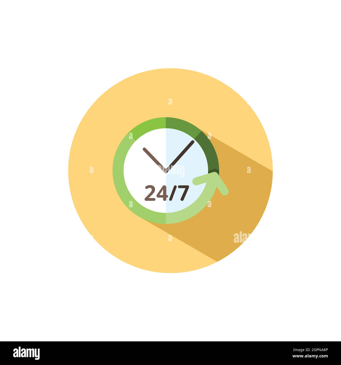 Clock. Assistance service. Flat icon in a circle. Commerce vector ...