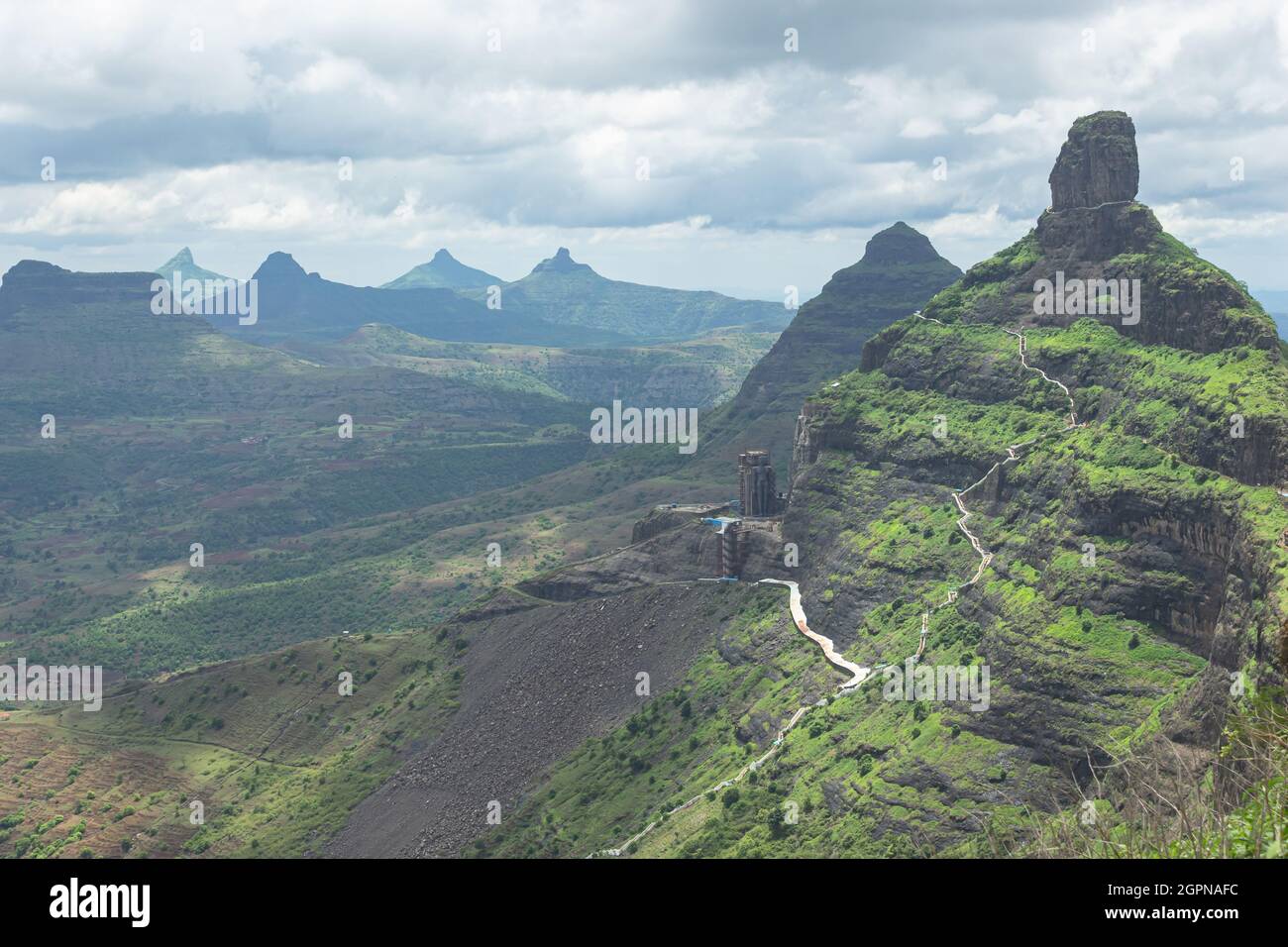 View of Mangi hill and Mulher fort. Mangi Tungi hills. Nashik ...