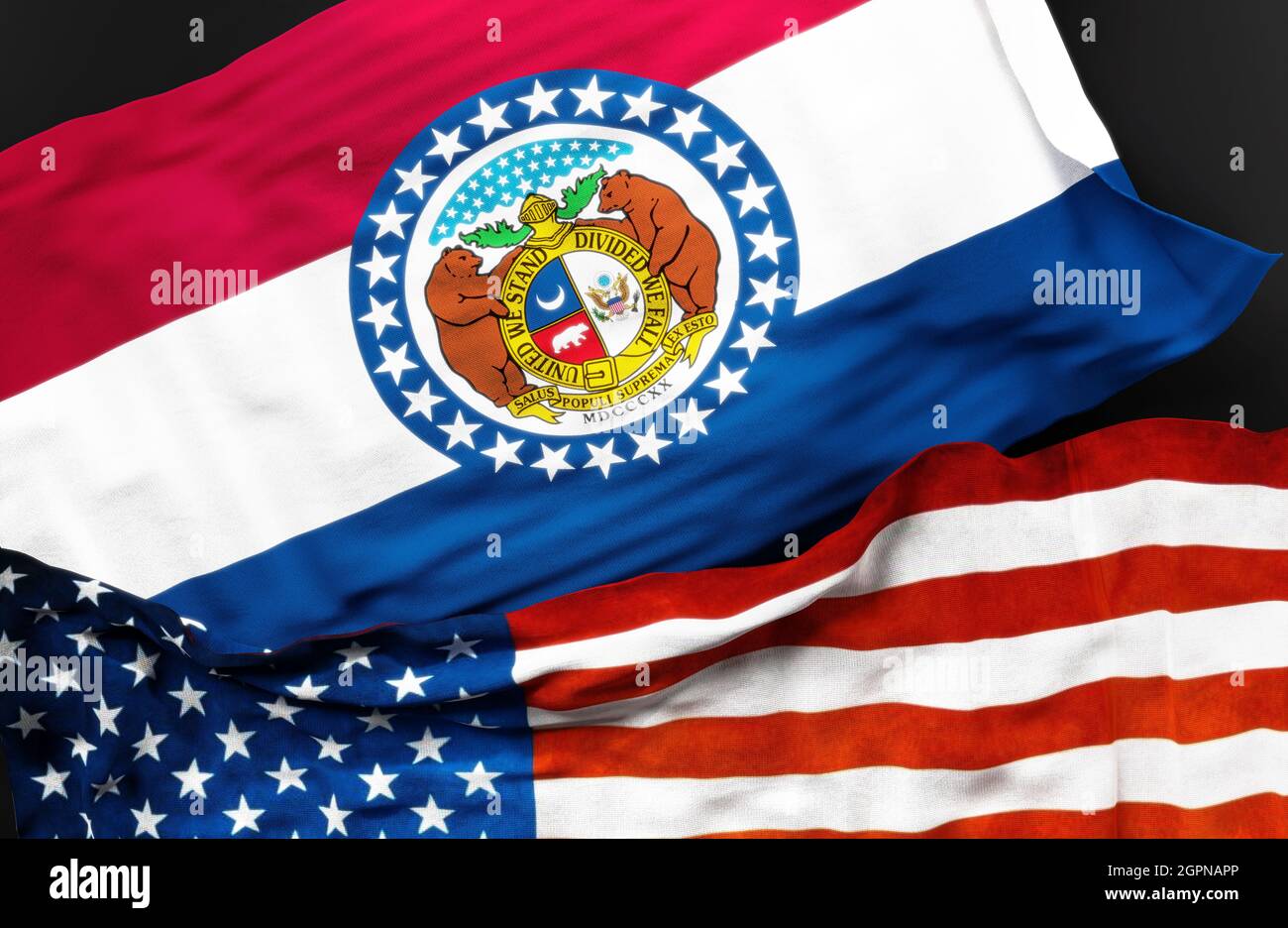 Flag of Missouri along with a flag of the United States of America as a ...