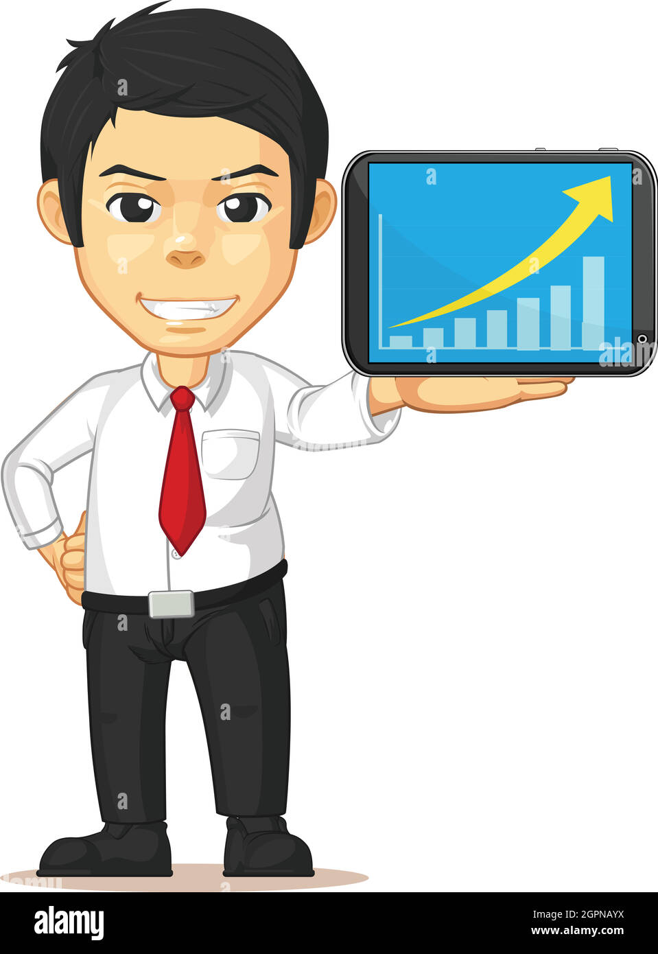 Office Employee Increasing Graph Chart on Tablet Presentation Cartoon ...