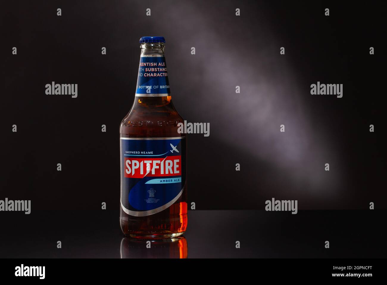 Prague,Czech Republic - 26 September, 2021: Spitfire beer on the black ...