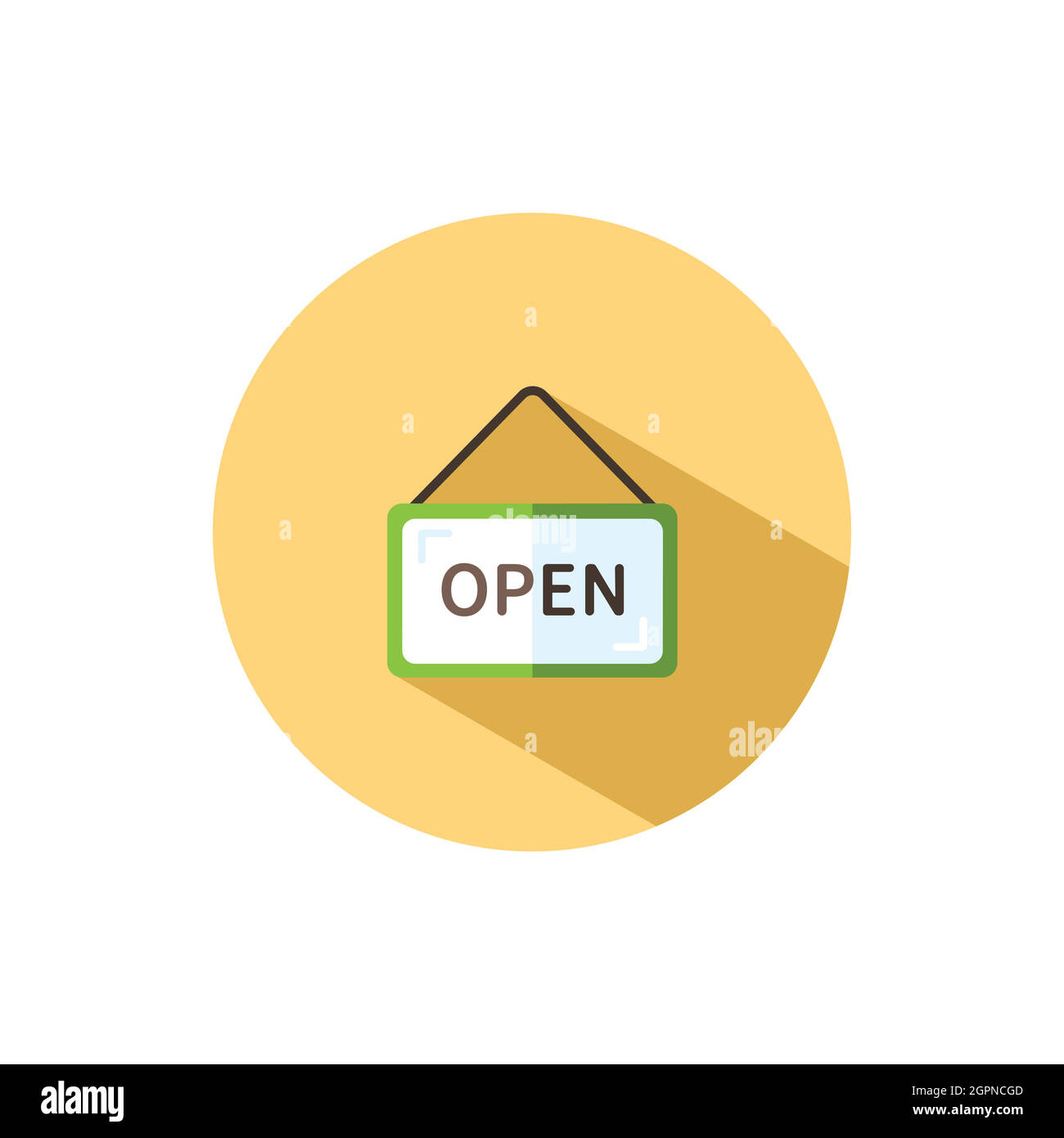 Open notice. Label with text. Flat icon in a circle. Commerce vector ...