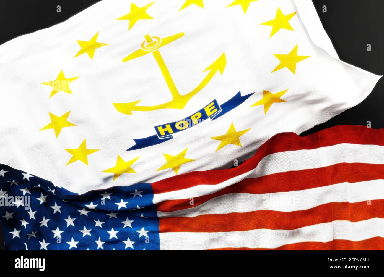 Flag of Rhode Island along with a flag of the United States of America ...