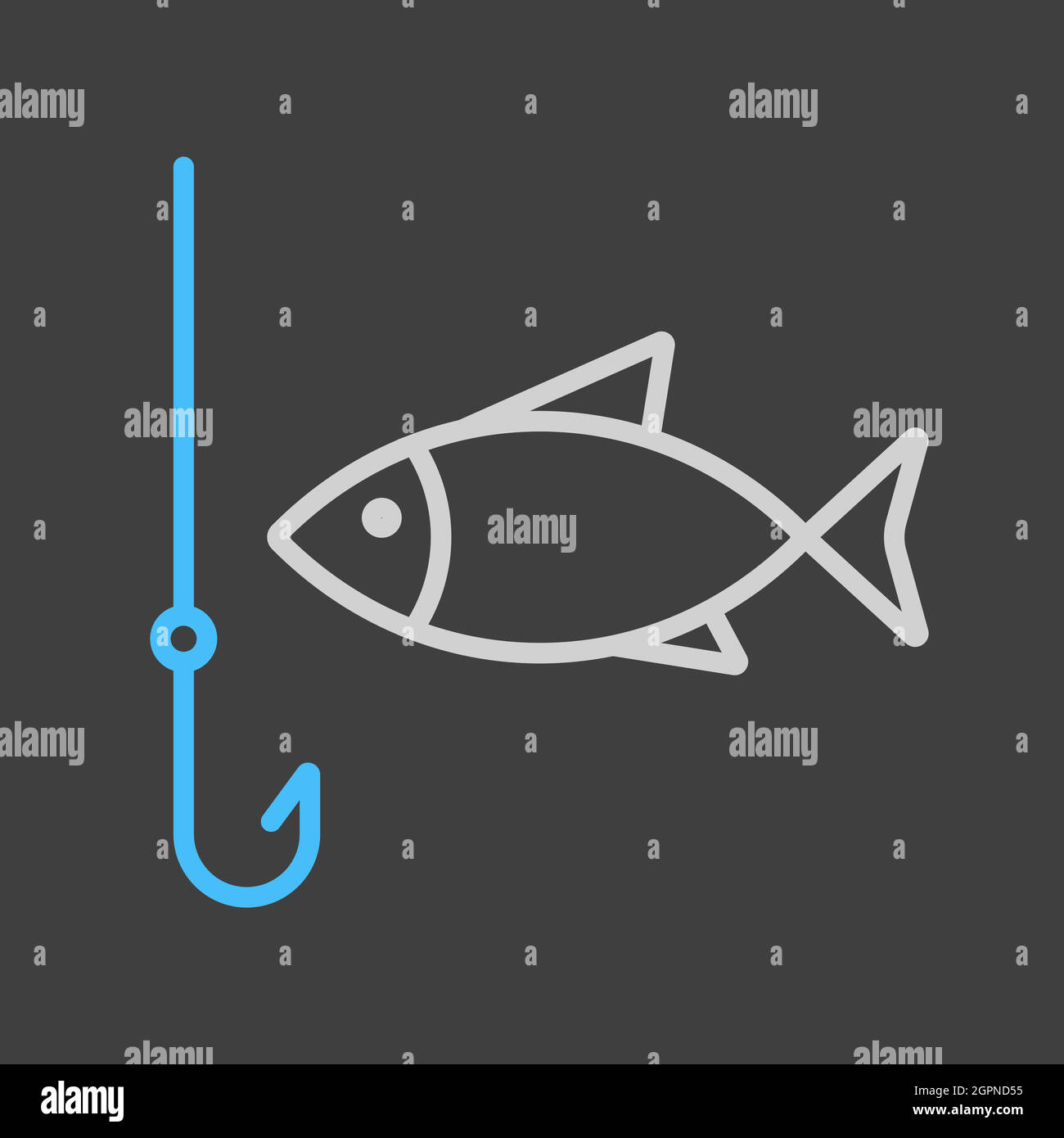 Fishing hook with fish vector icon on dark background. Camping sign ...