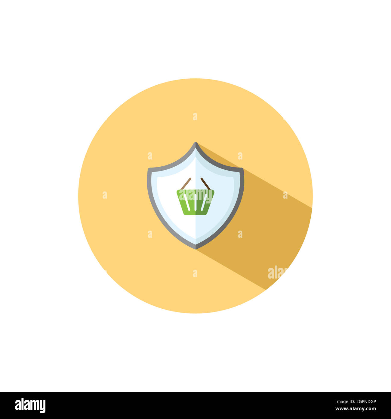 Secure purchase. Security shield and shopping basket. Flat icon in a ...