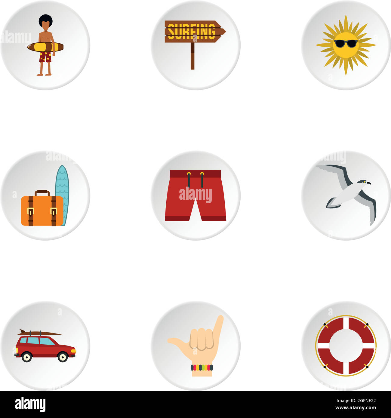 Surfing icons set, flat style Stock Vector Image & Art - Alamy