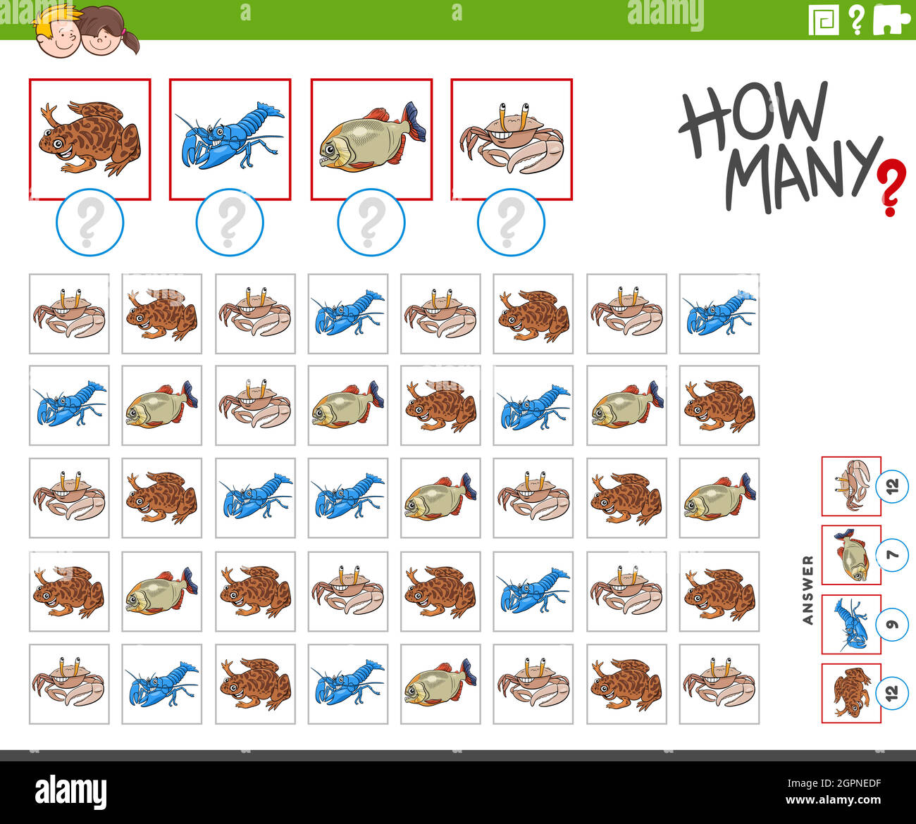 how many cartoon animal characters counting task Stock Vector Image ...