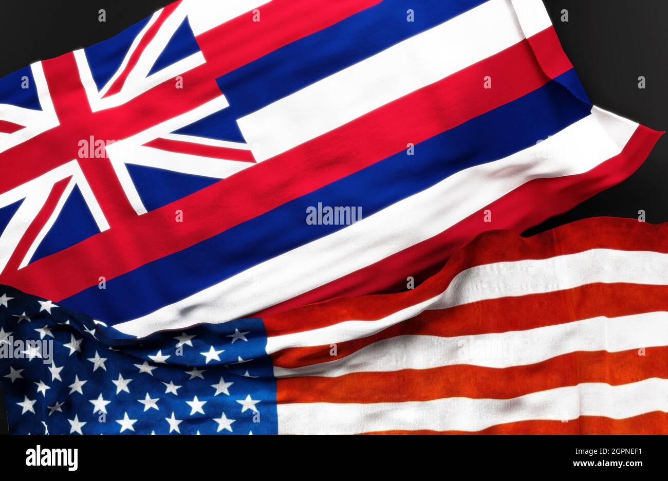 Flag of Hawaii along with a flag of the United States of America as a ...