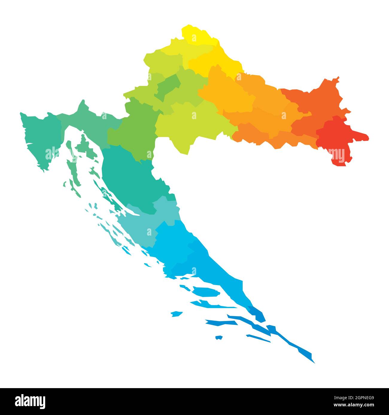 Colorful political map of Croatia. Administrative divisions - counties ...