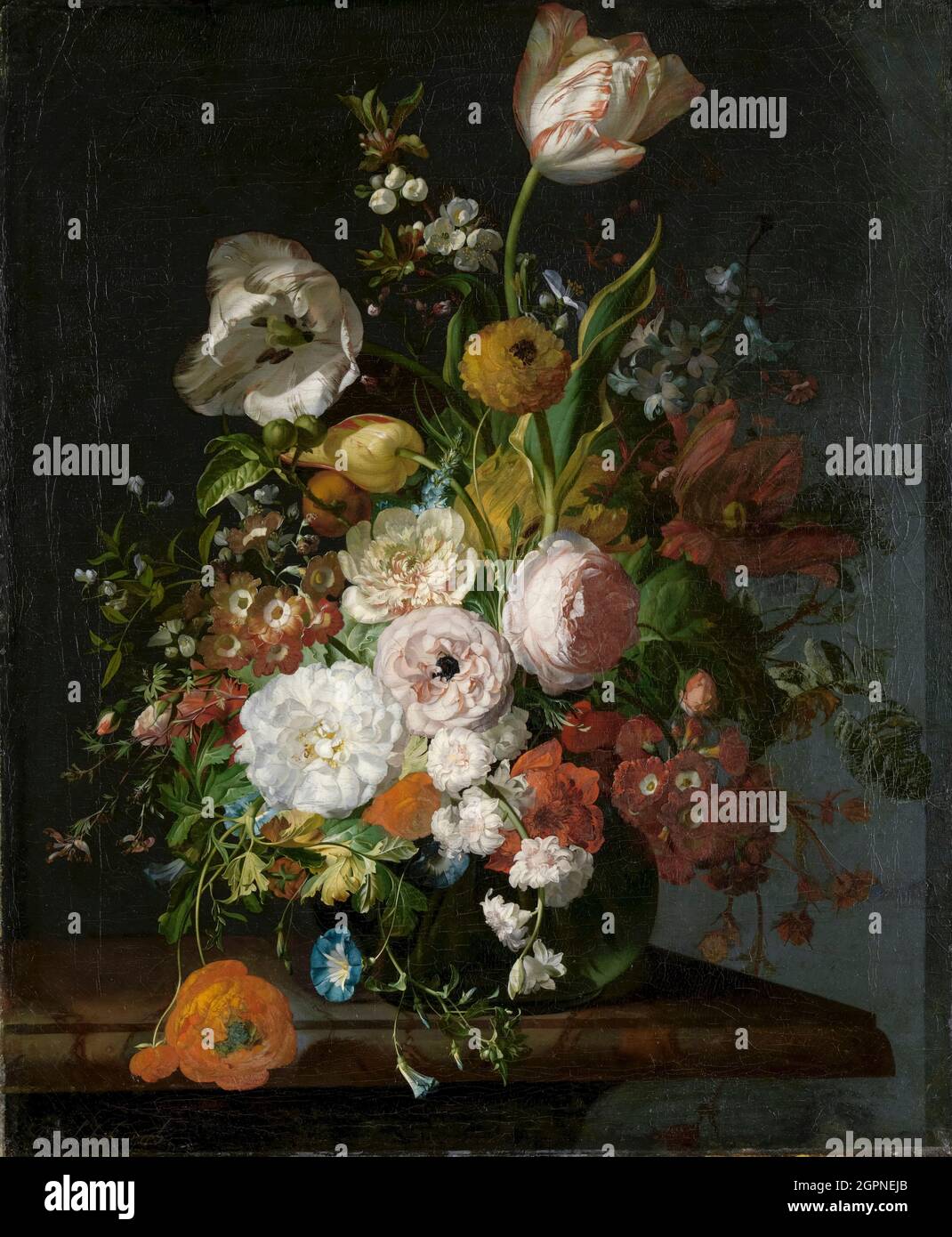Rachel Ruysch, Still Life with Flowers in a Glass Vase, painting, 1690 ...