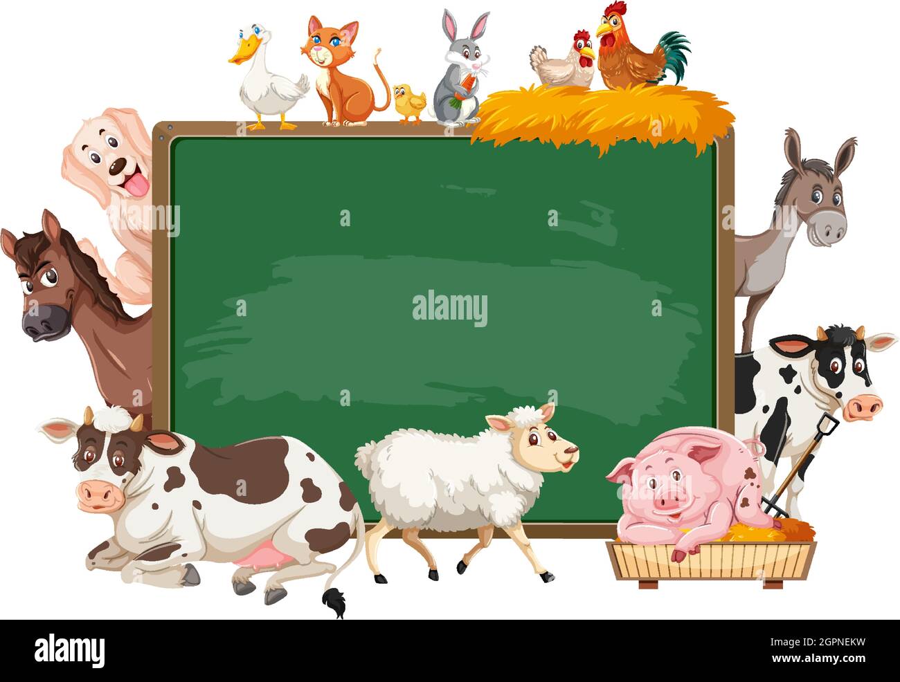 Empty blackboard with various farm animals illustration Stock Vector ...