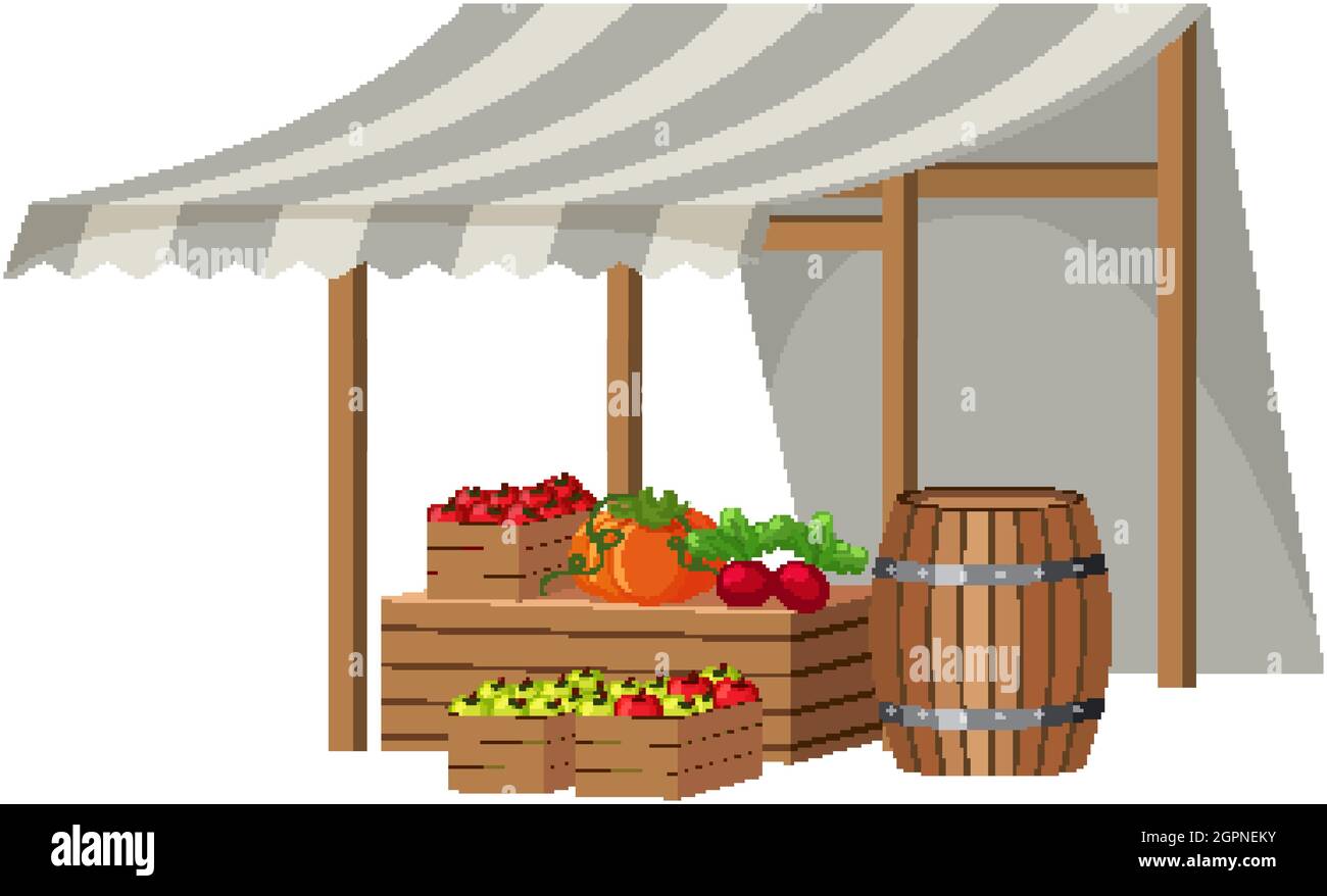 Fruit store with striped canvas roof illustration Stock Vector Image ...