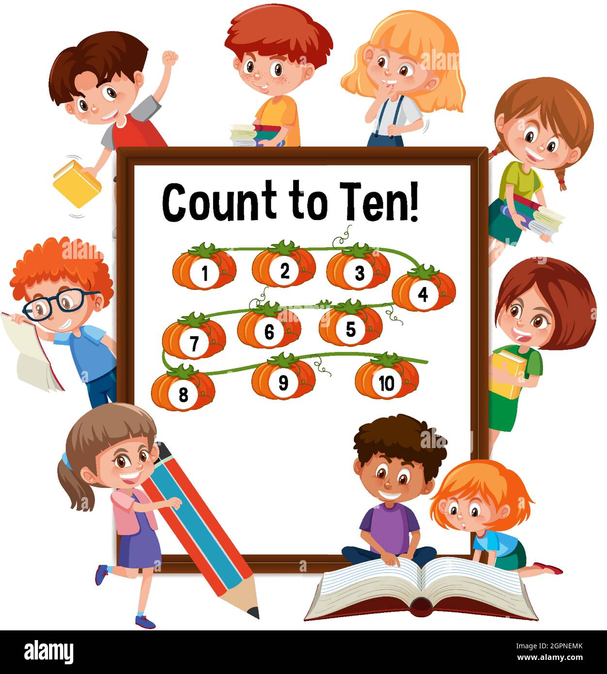 Count to ten number board with many kids doing different activities ...