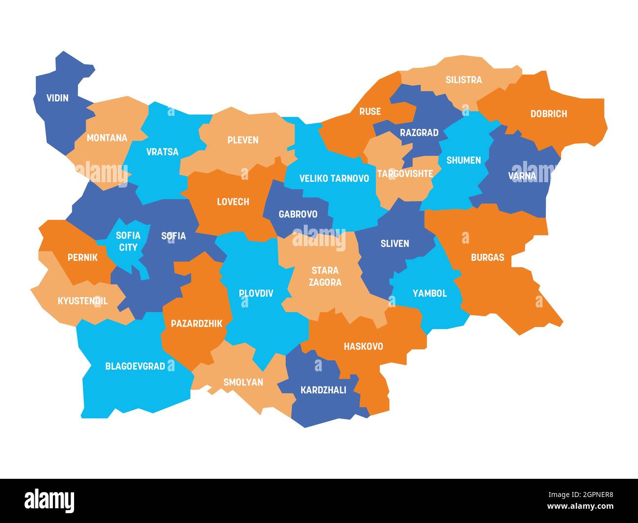 Colorful political map of Bulgaria. Administrative divisions - provinces. Simple flat vector map ...