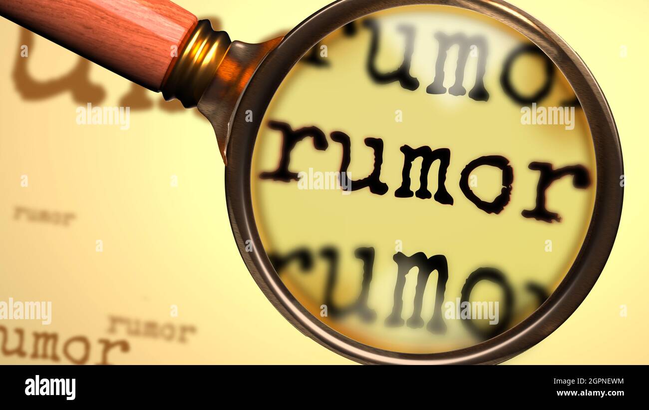 Rumor - abstract concept and a magnifying glass enlarging English word ...