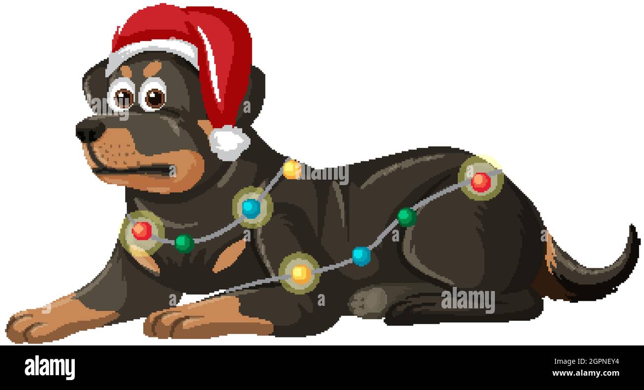 Rottweiler dog wearing Christmas hat cartoon character illustration ...