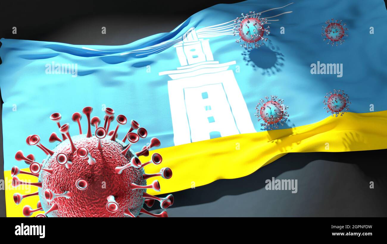 Covid in Alexandria - coronavirus attacking a city flag of Alexandria ...