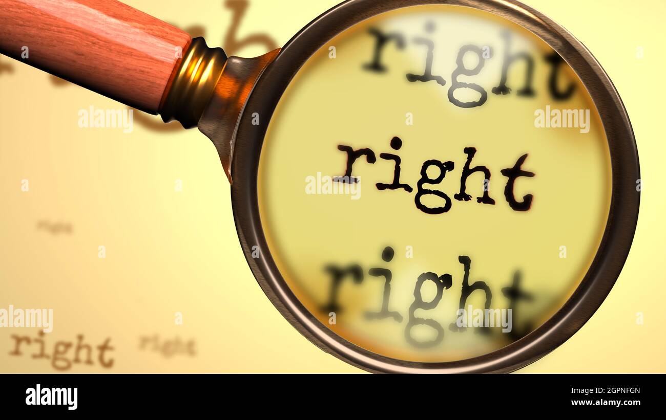 Right - abstract concept and a magnifying glass enlarging English word ...