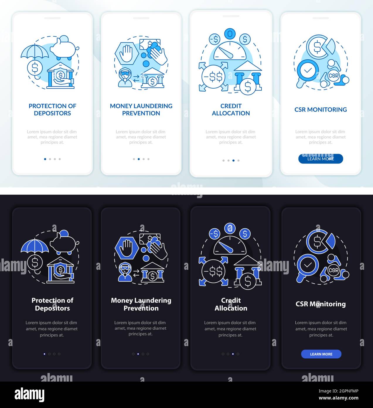 Bank regulation onboarding mobile app page screen Stock Vector Image ...