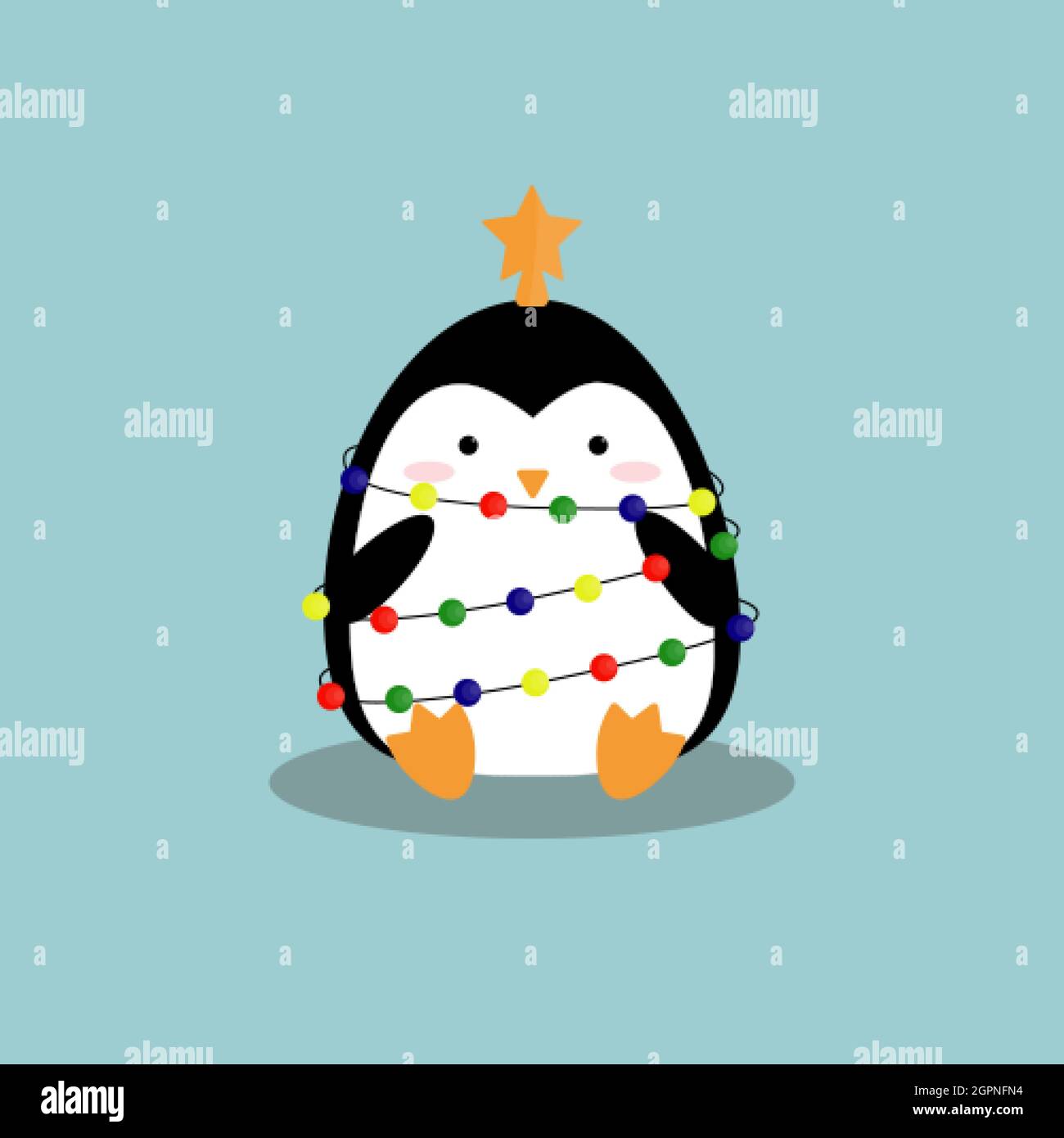 Christmas cute cartoon penguin with a garland Stock Vector Image & Art ...