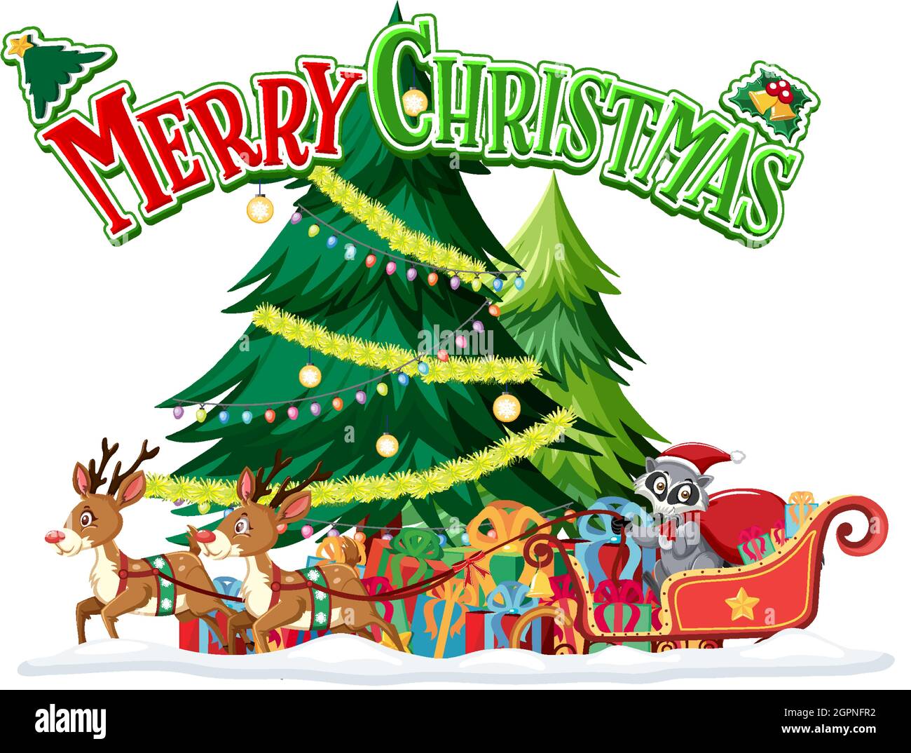 Merry Christmas text logo with Christmas and decorations illustration ...